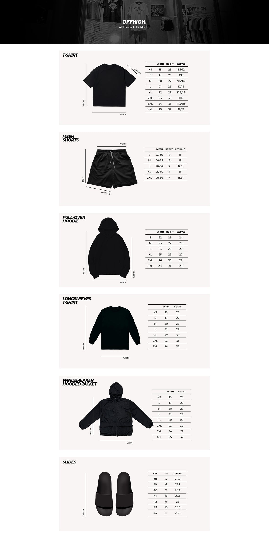 Size Chart – OFFHIGH
